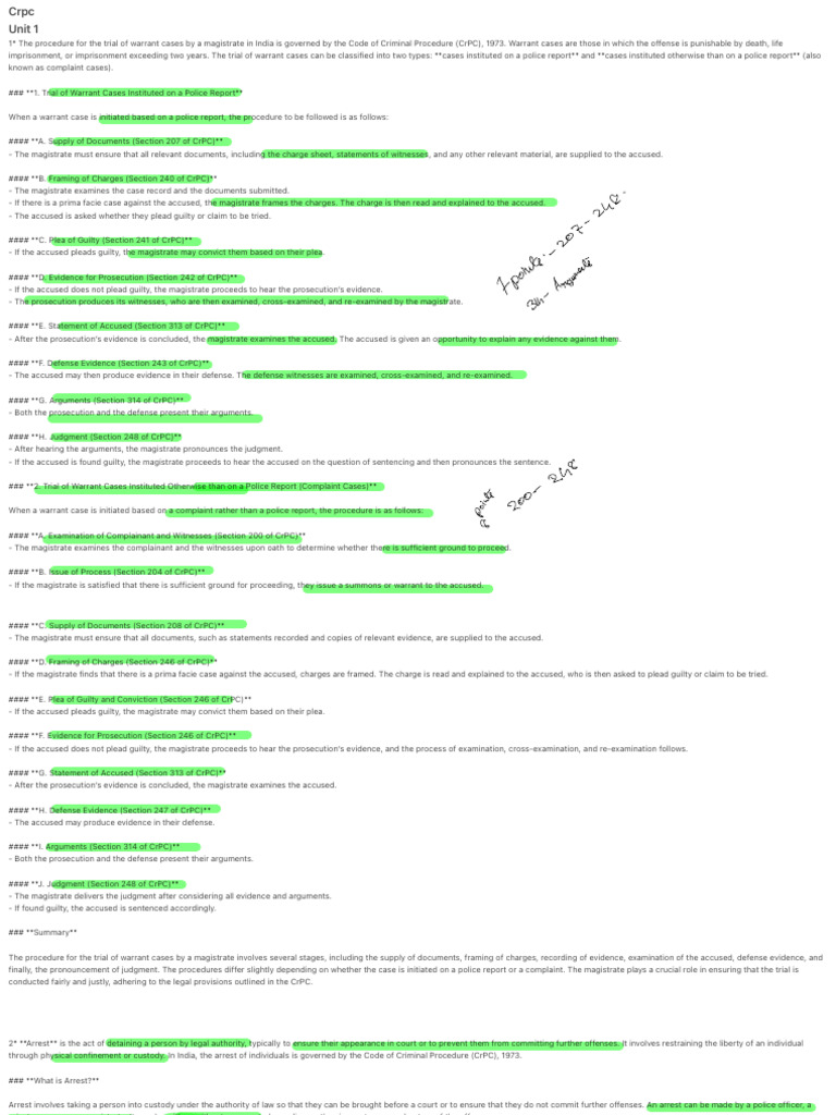 CRPC Notes | PDF | Bail | Arrest