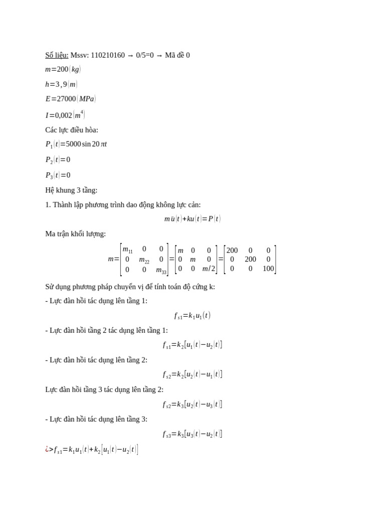 BT2 Động lực học công trình | PDF