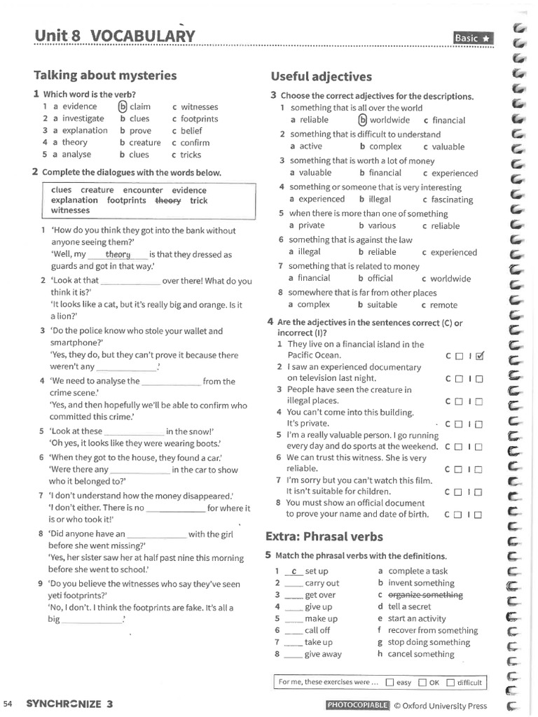3rd ESO - Vocabulary Exercises - Basic (2) - 15-16 | PDF