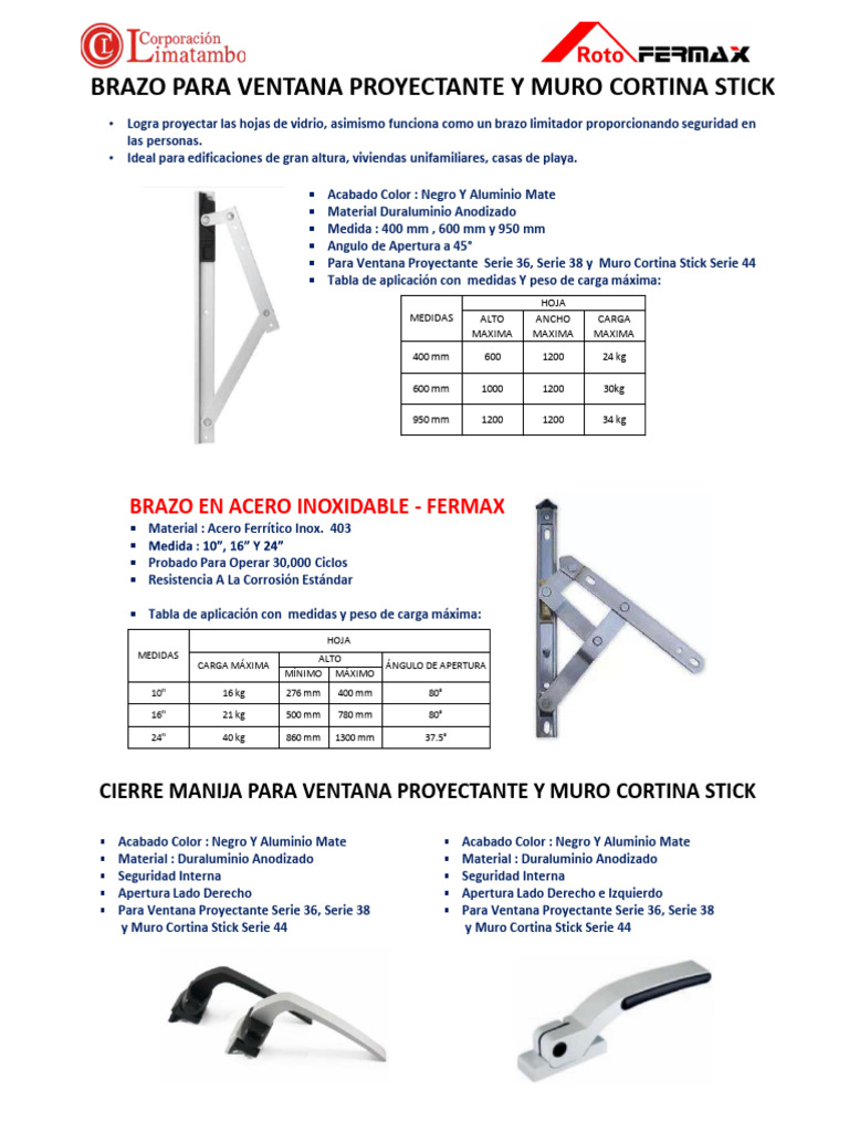 FT Brazo para Ventana Proyectante y Muro Cortina Stick | PDF