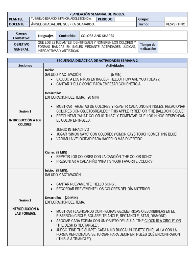 Plan de Ingles | PDF