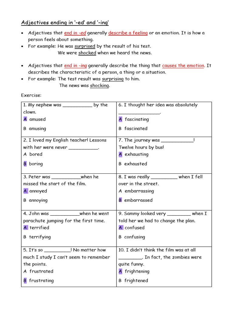 Understanding -ed and -ing Adjectives | PDF