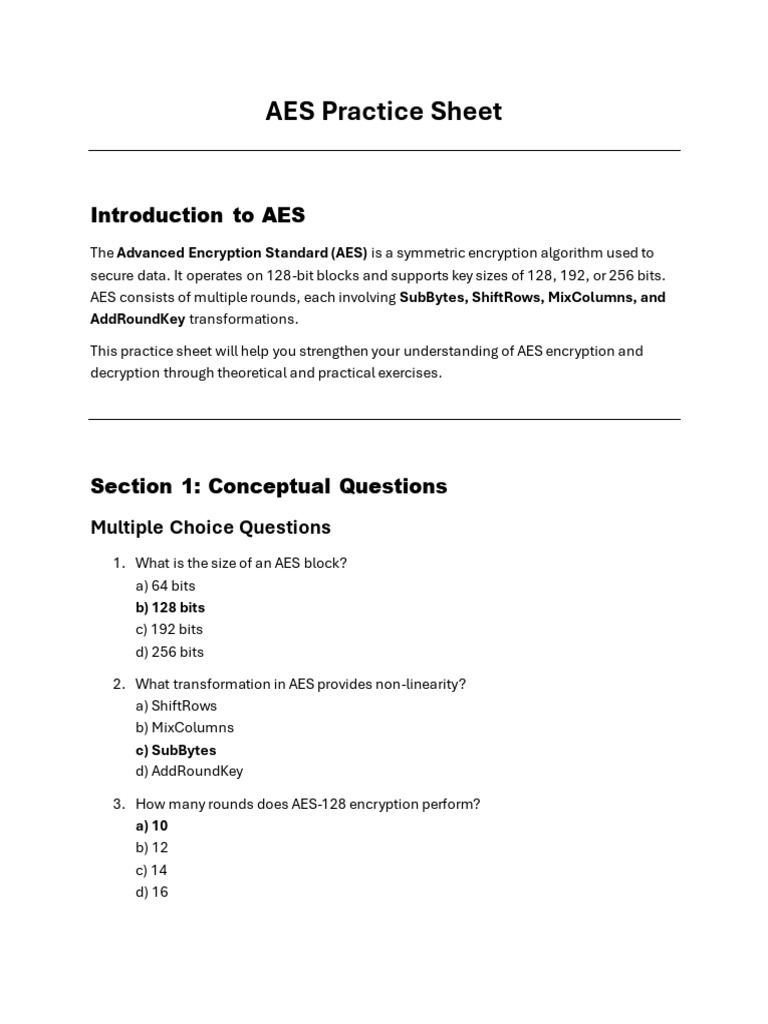 AES Practice Sheet - Update (1) | PDF | Secrecy | Cryptography