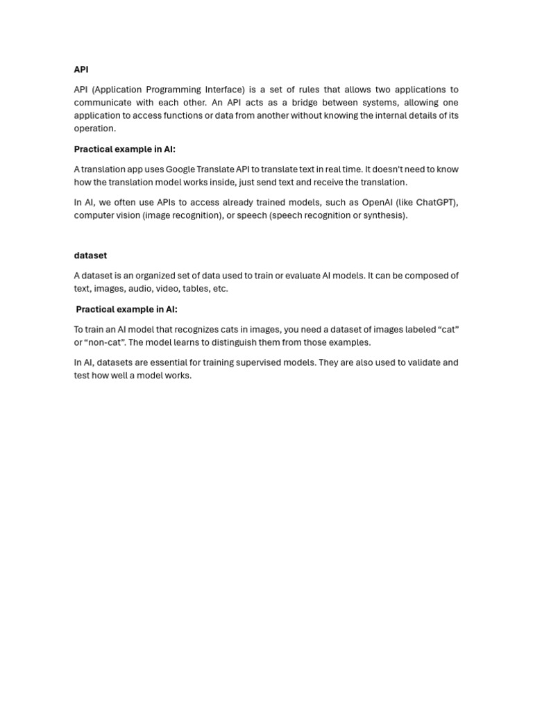 Understanding APIs and Datasets in AI | PDF