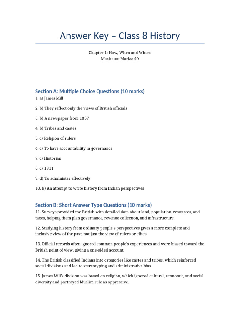 Class 8 History Chapter1 Answer Key | PDF