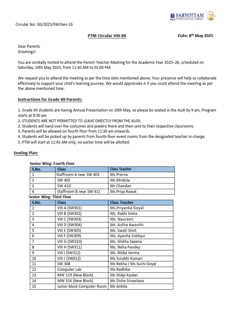 PTM Circular (VIII-XII) - 10 May 2025-1 | PDF