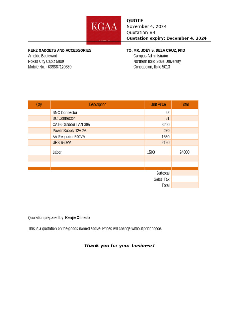 Quotation CCTV - Nisu Concepcion - Kenz Gadgets | PDF