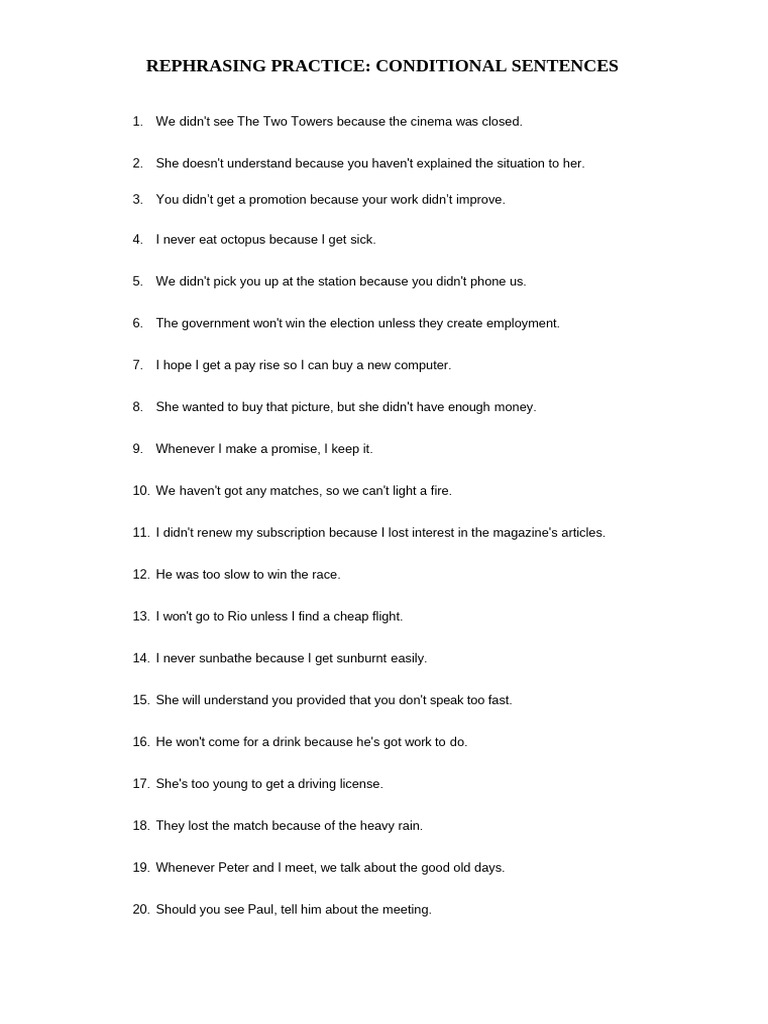 2ºbac Rephrasing Conditional Sentences | PDF