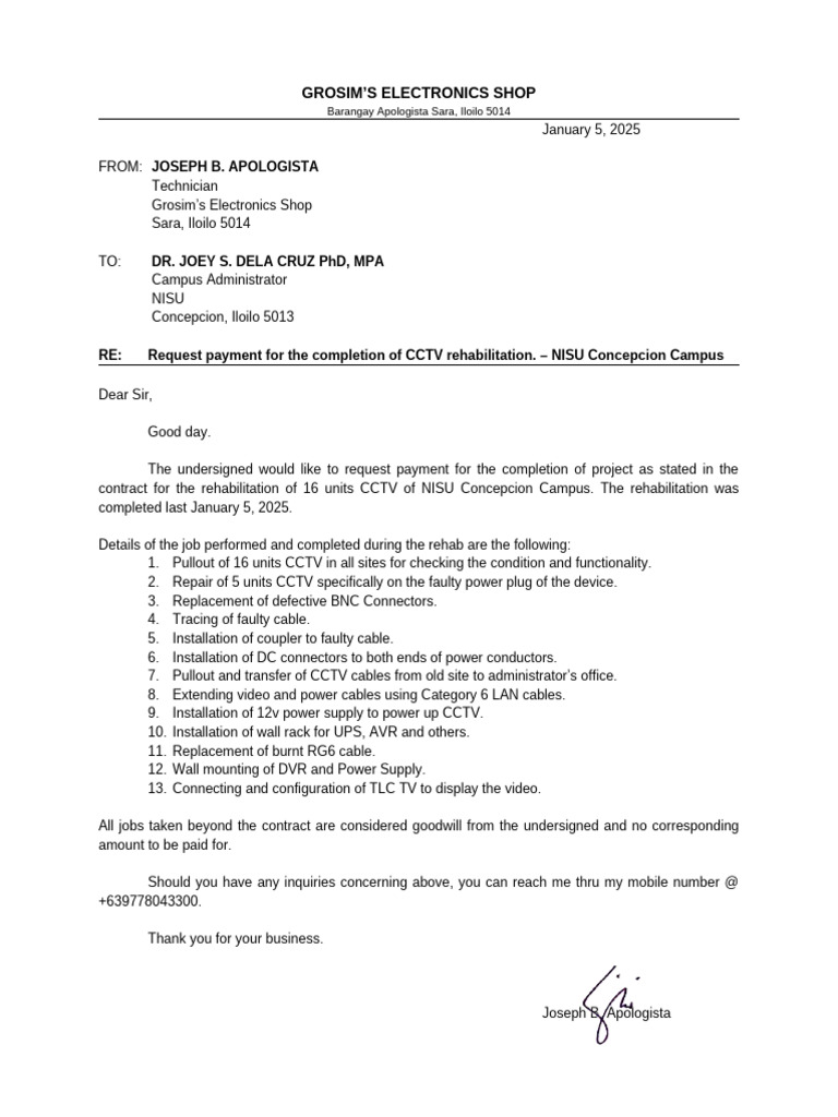 Request For Payment - Nisu Concepcion | PDF