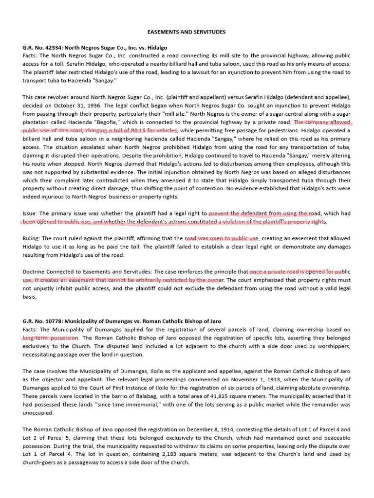 Property Case Digest Finals Final | PDF | Easement | Complaint