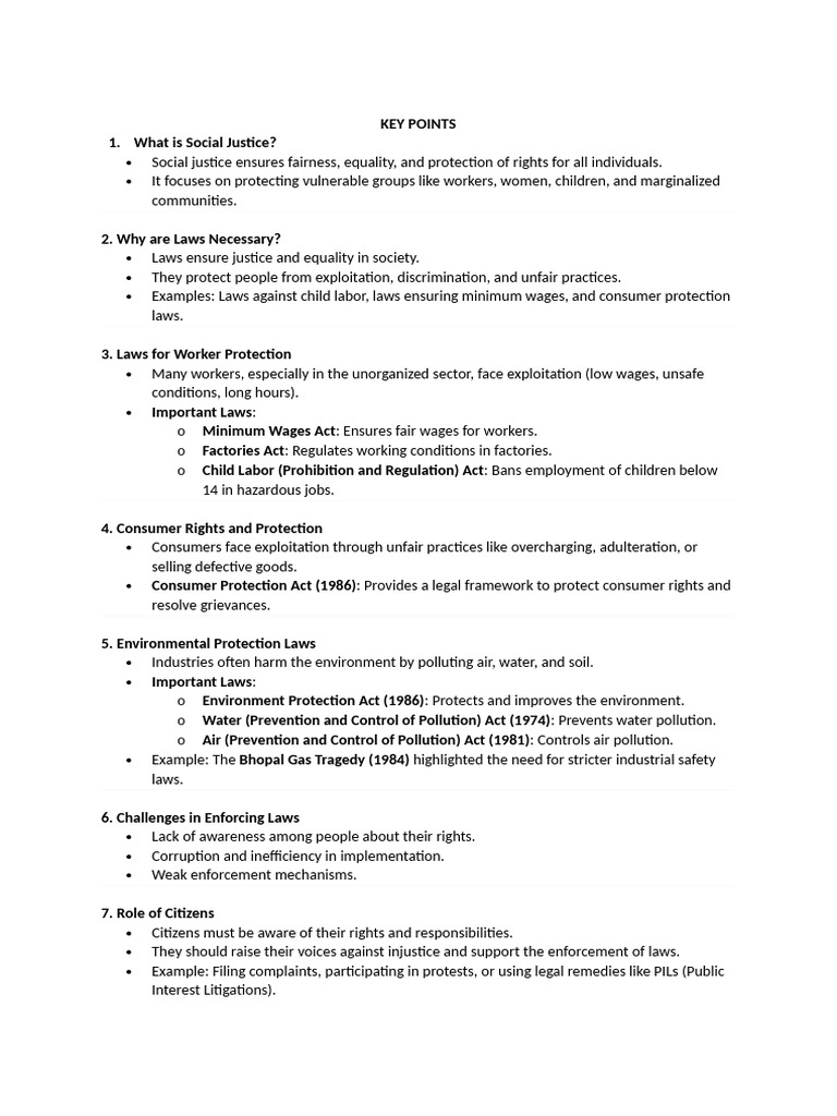 Key Points Social Justice | PDF | Employment | Child Labour