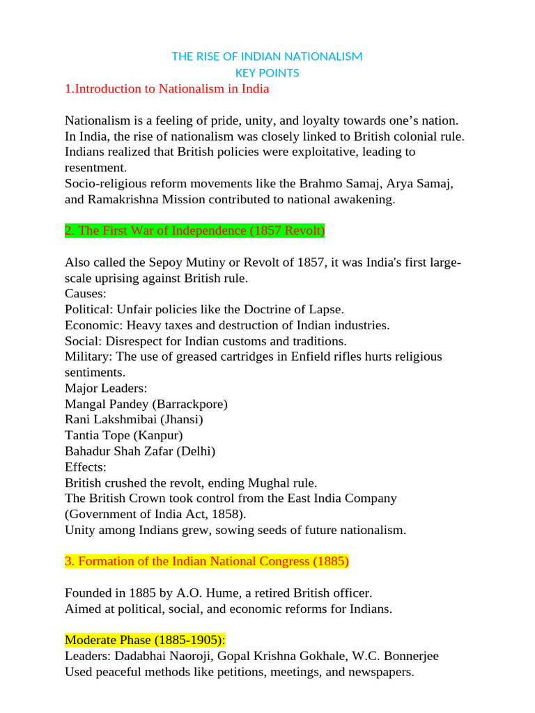 The Rise of Indian Nationalism Explained | PDF | British Raj | Mahatma ...