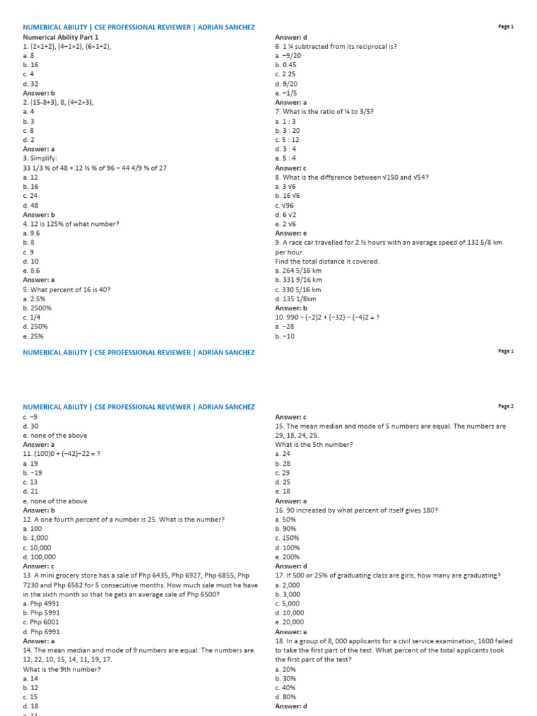 Numerical Ability Practice Questions | PDF | Elementary Mathematics ...