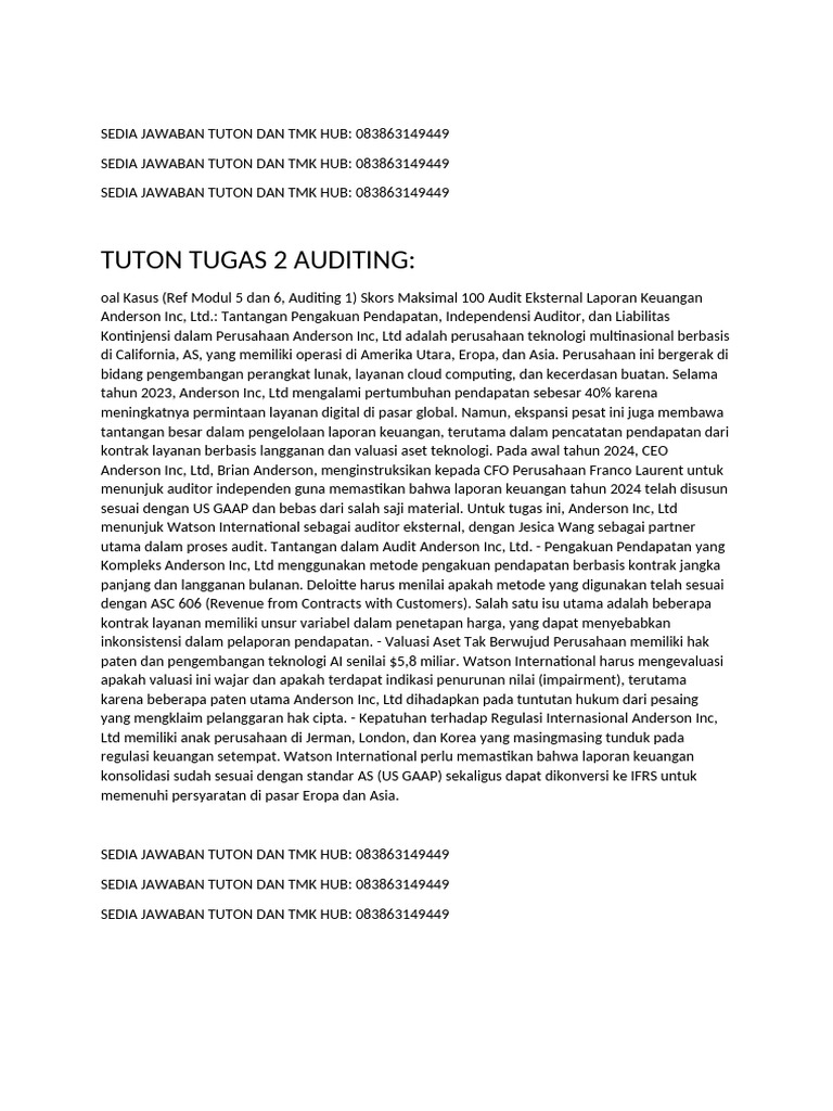 Sedia Jawaban Tuton 2 Auditing | PDF