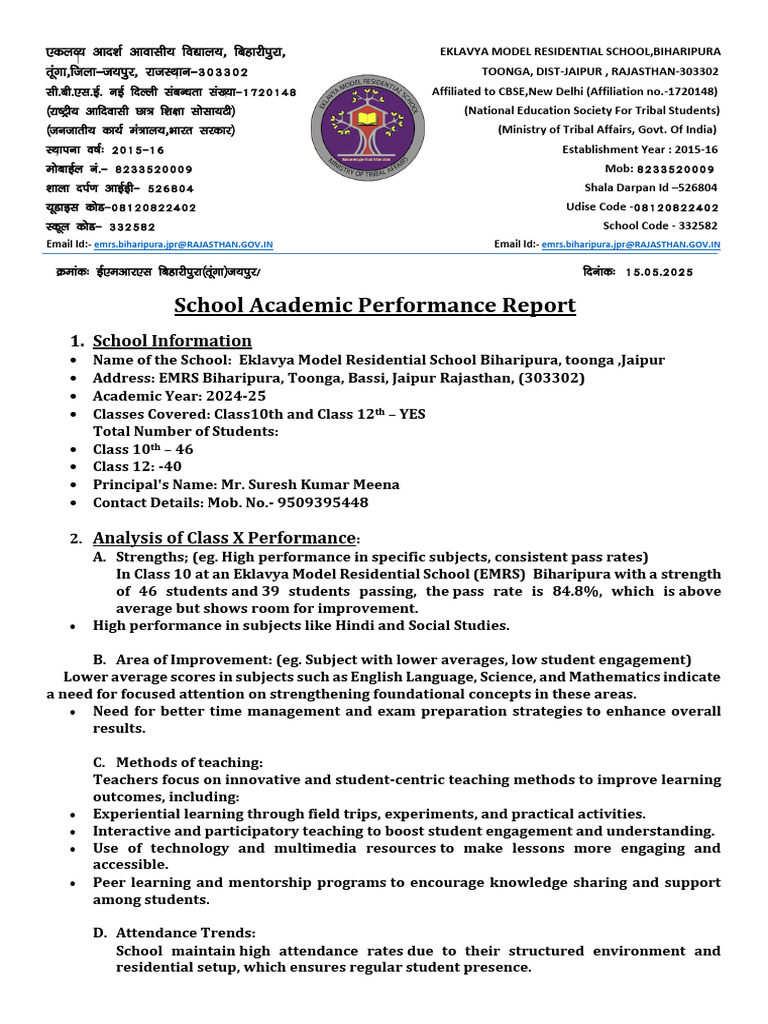 EMRS Biharipura: Academic Performance Review | PDF | Schools | Mentorship