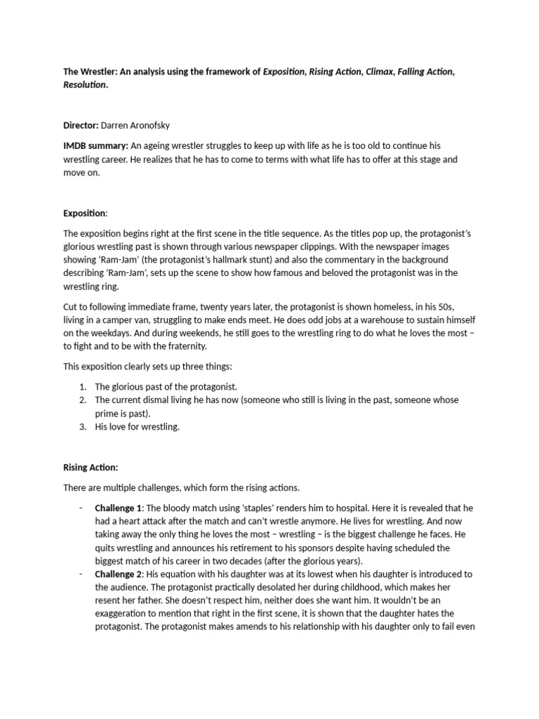 The Wrestler - An Analysis Using The Framework of Exposition, Rising ...