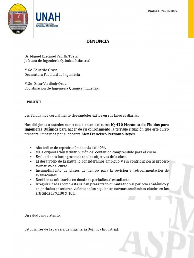 Denuncia Perdomo 2P2022 | PDF