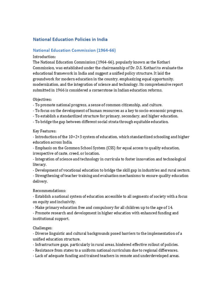 National Education Policies India | PDF | Information And ...