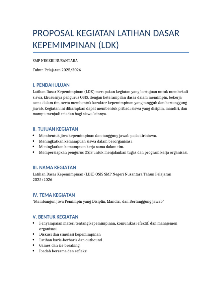 Proposal Kegiatan LDK SMP Nusantara | PDF