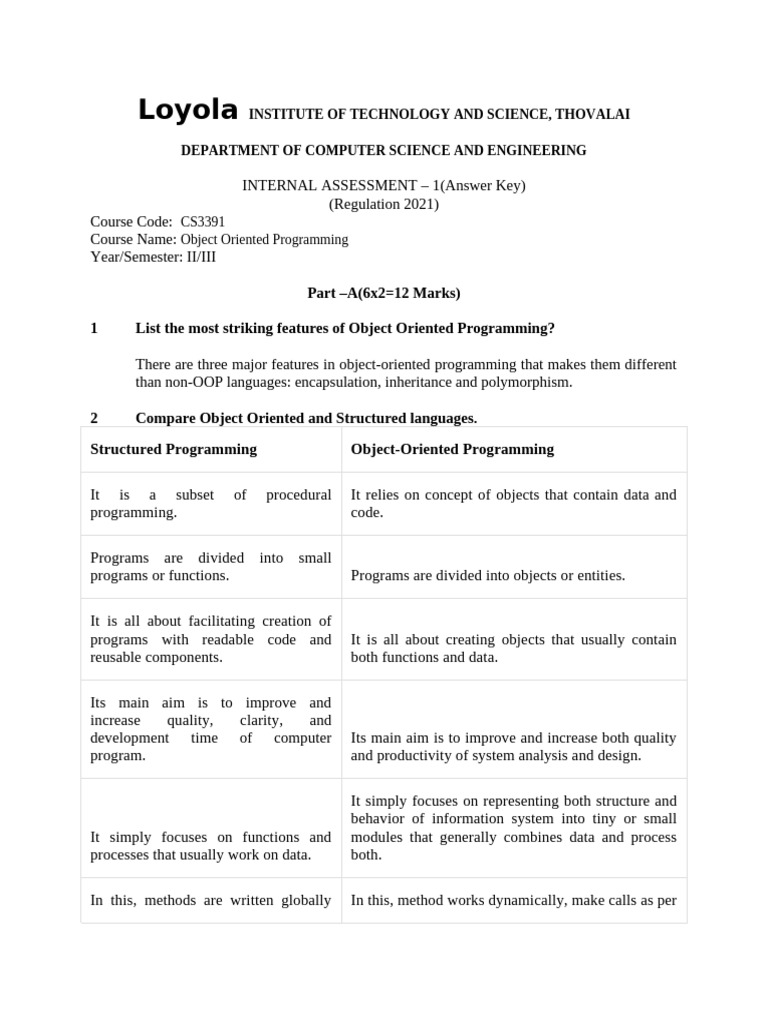 Oops Ia1-Answer Key | PDF | Inheritance (Object Oriented Programming) | Class (Computer Programming)