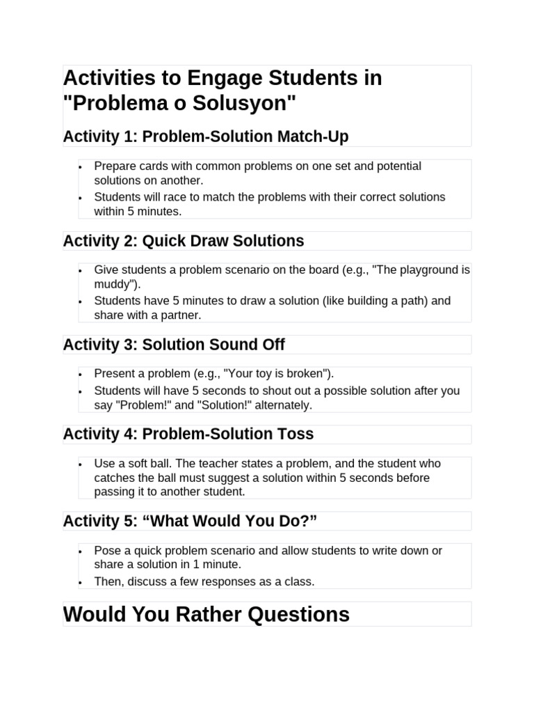 Activities To Engage Students in | PDF | Cognition | Learning