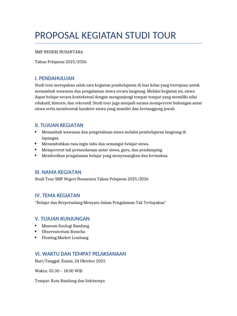 Proposal Studi Tour SMP 2025/2026 | PDF
