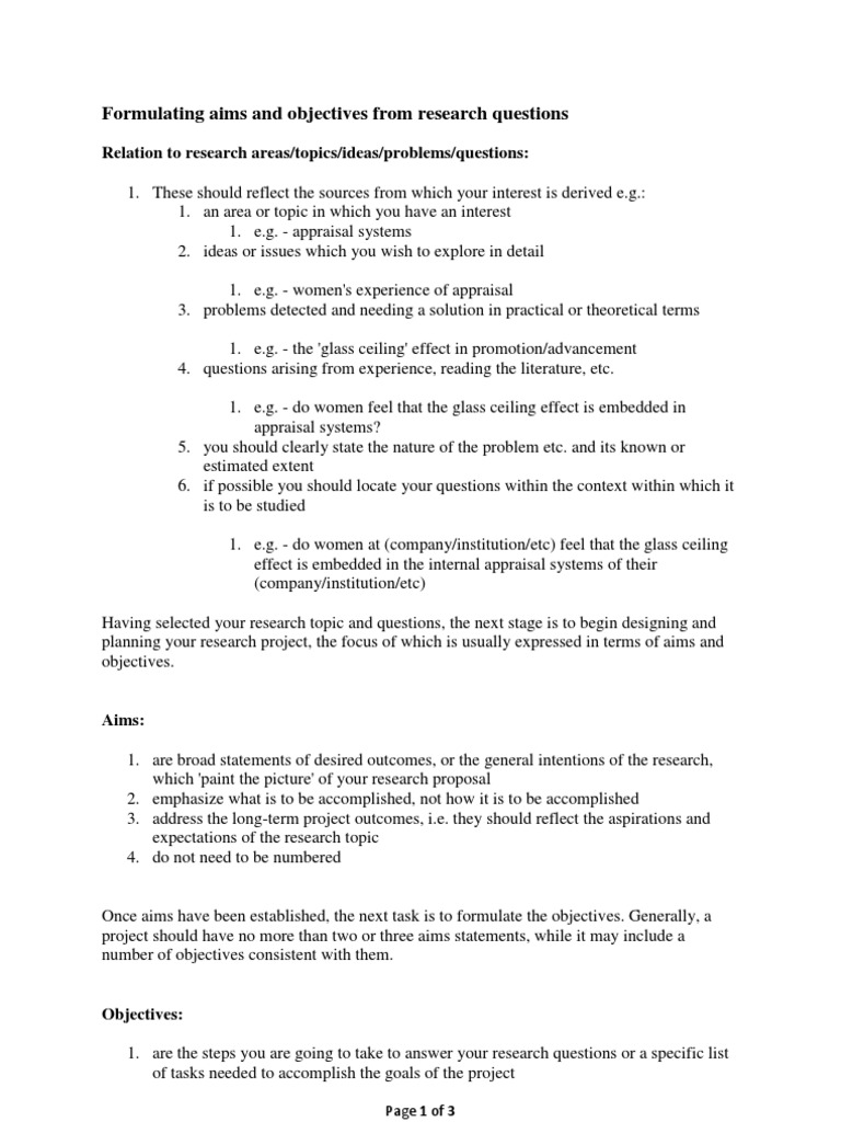 Formulating Aims and Objectives From Research Questions | Real Estate ...