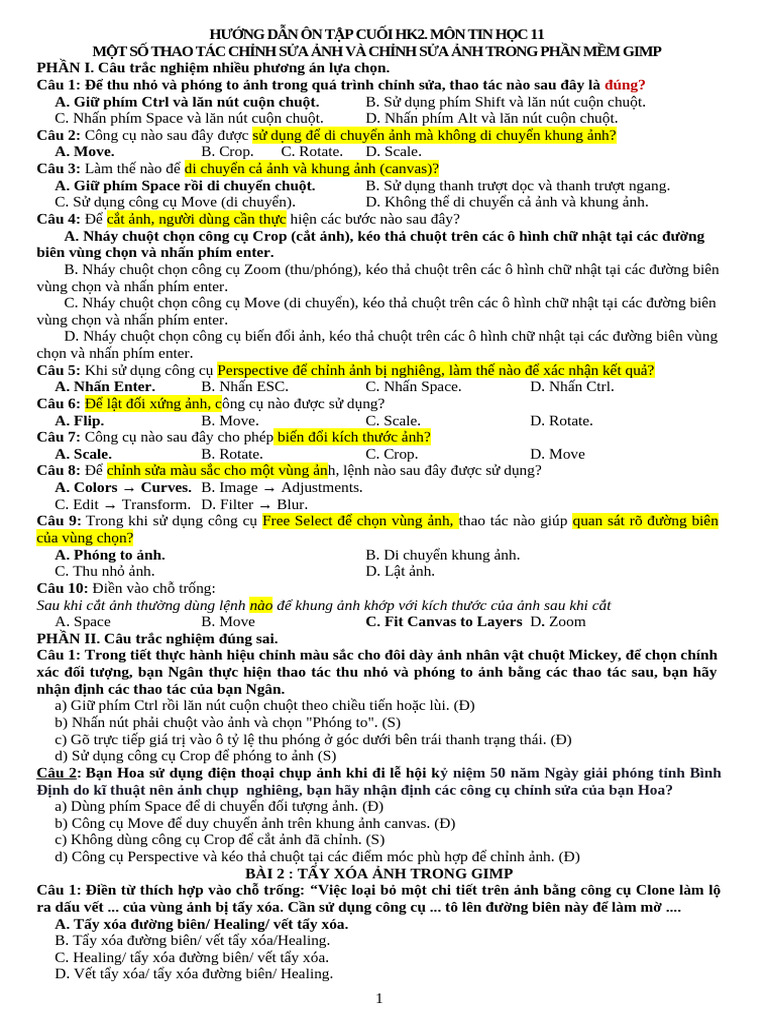 Hoc Lieu Cuoi HK2 (In PHOTO) | PDF