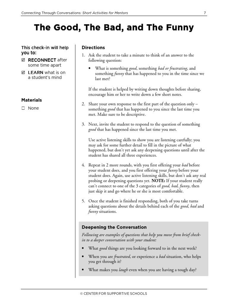 Mentor Check-In Activities Guide | PDF