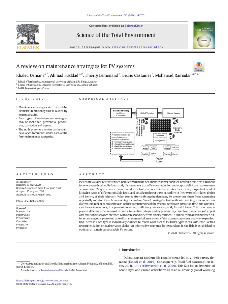 PV System Maintenance Strategies Review | PDF | Photovoltaic System ...