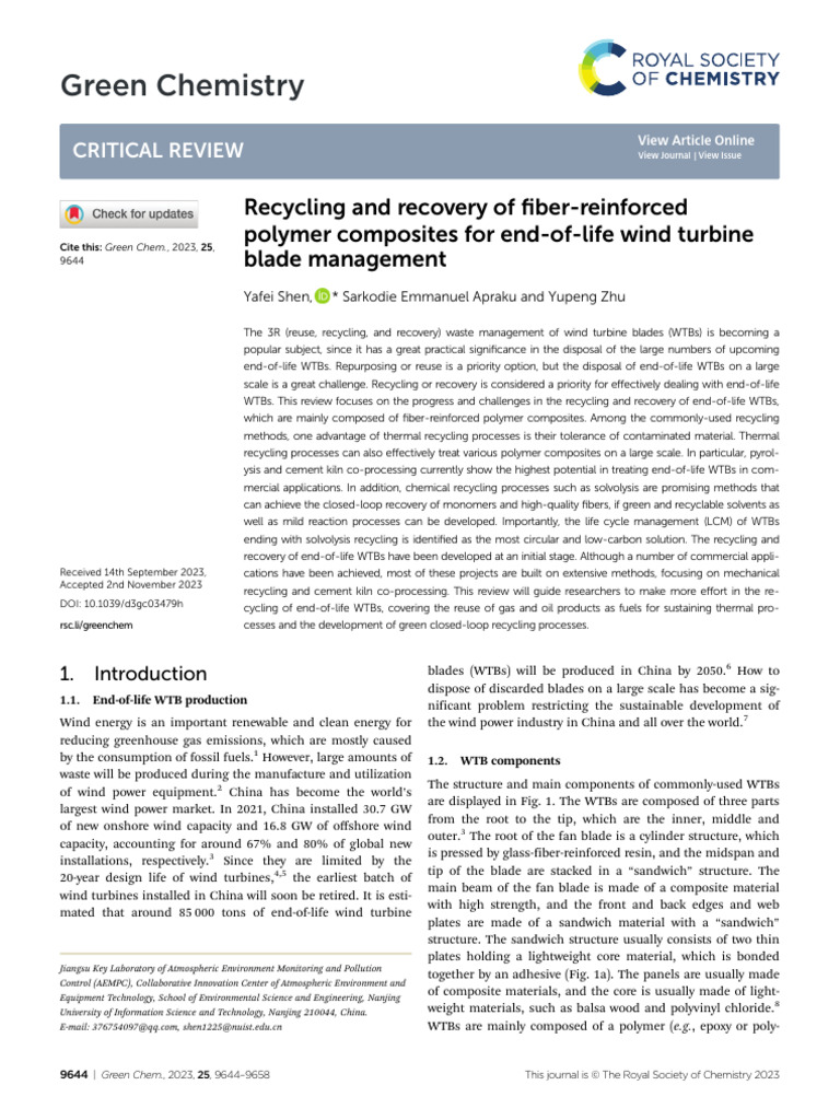 Recycling and Recovery of Fiber-Reinforced Polymer Composites For End ...