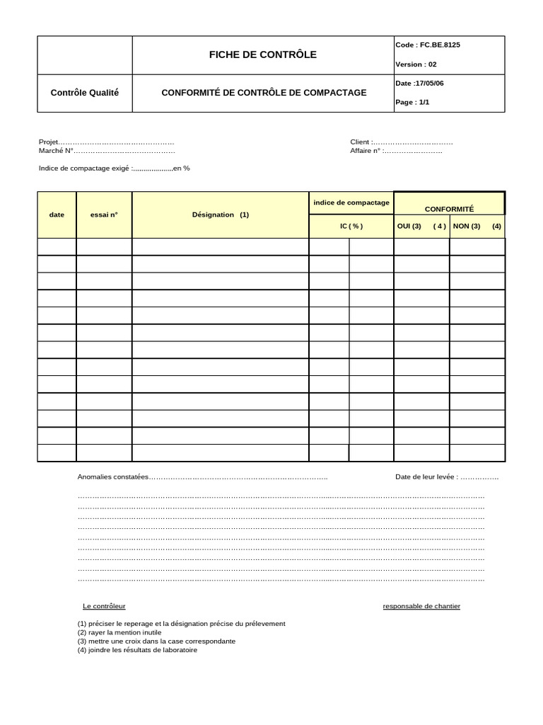8125 FC 02 - Fiche de Contrôle de Compactage | PDF