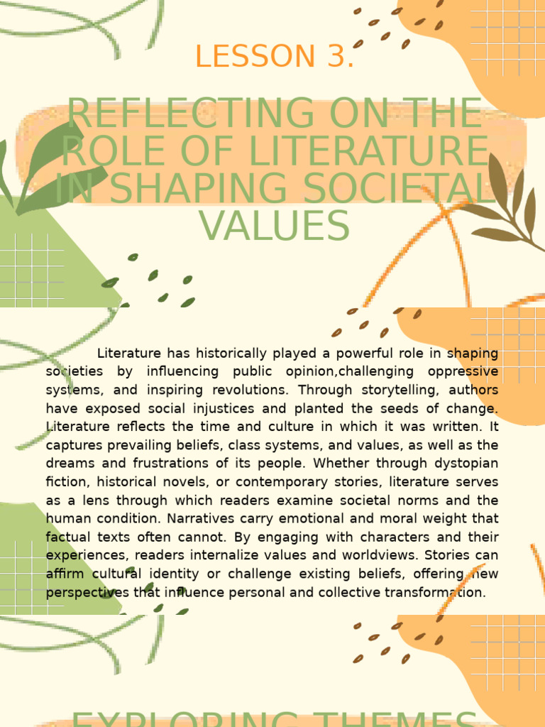 Lesson 3. Reflecting On The Role of Literature in Shaping Societal ...
