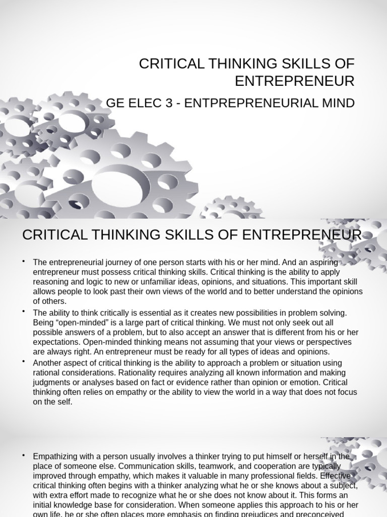 Critical Thinking Skills of Entrepreneur | PDF | Mindset | Critical ...
