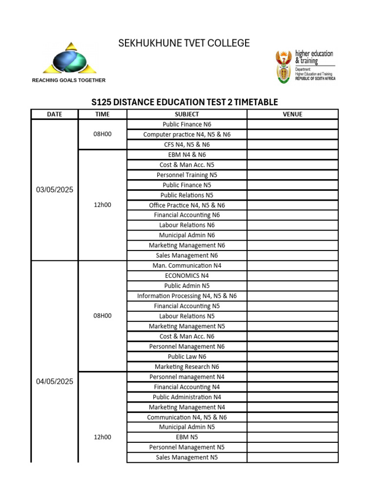 Time Table Tests 2 - s125 | PDF