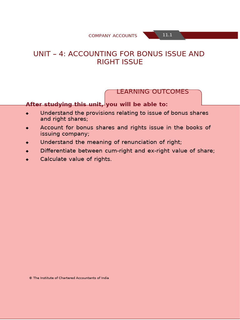 Bonus and Rights Issue Accounting Guide | PDF | Equity (Finance ...