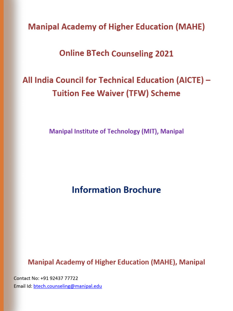 2021 BTech AICTE TFW Information Brochure | PDF