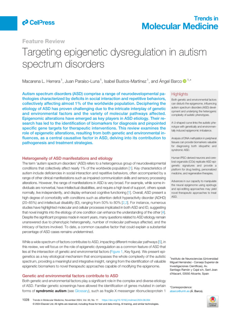 Epigenetic Dysregulation in Autism | PDF | Epigenetics | Dna Methylation