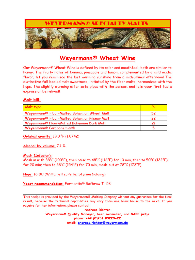 Weyermann® Wheat Wine Recipe Guide | PDF