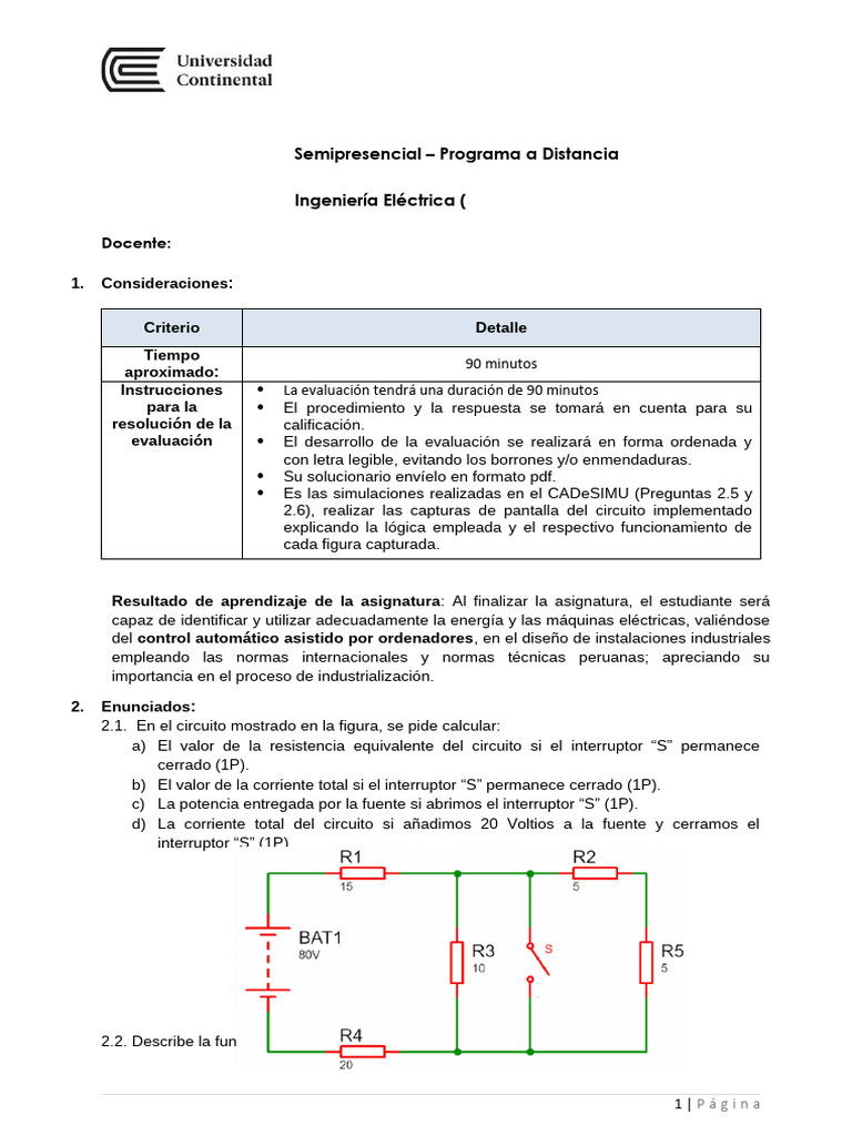 Evaluación Sust - Ingeniería Eléctrica | PDF | Red eléctrica | Controlador lógico programable