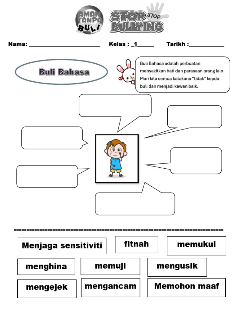 Lembaran Kerja Anti Buli Bahasa | PDF