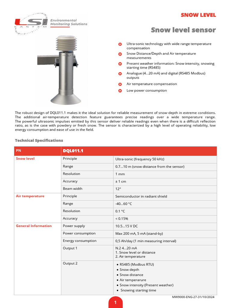 MW9000-ENG-27-Snow Level | PDF | Ultrasound | Sensor