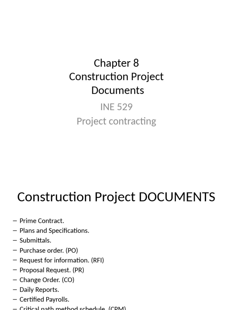 Chapter 8 Construction Project Documents SP25 | PDF