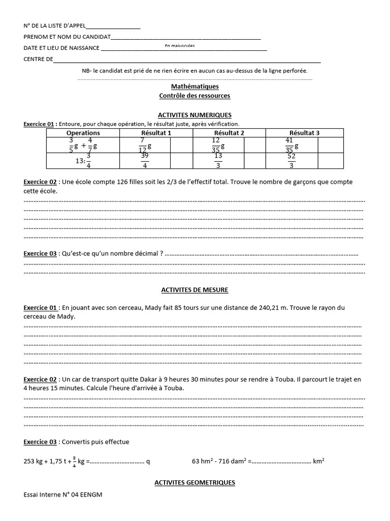 Essai Interne #04 EENGM Ressources Maths | PDF