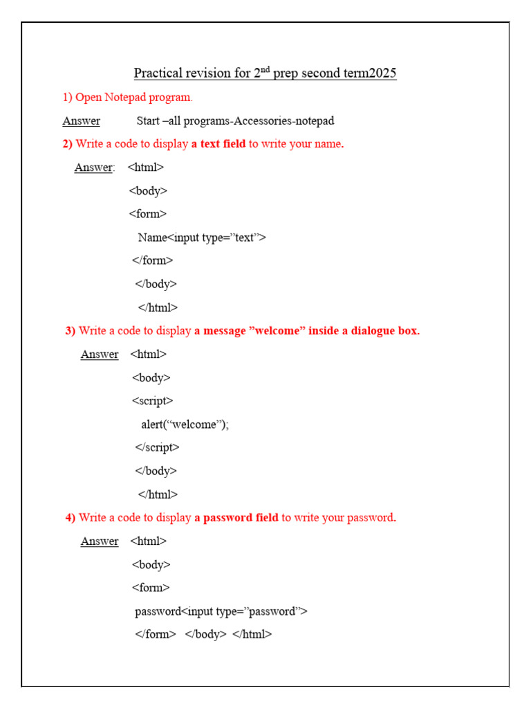 Practical Revision For 2nd Prep Second Term2025 | PDF