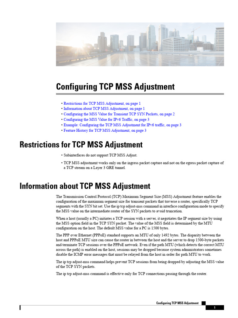 Configuring TCP Mss Adjustment 2 | PDF | Transmission Control Protocol | Internet Protocols