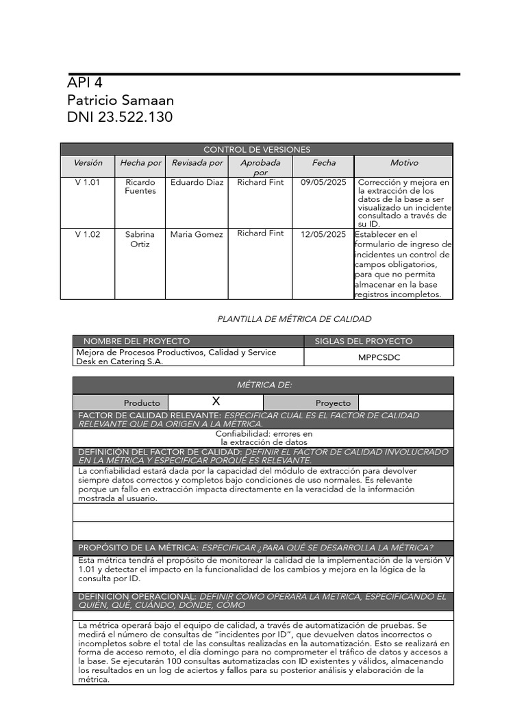 API - Actividad 4 - Plantilla Métricas | PDF | SQL | Ingeniería de confiabilidad