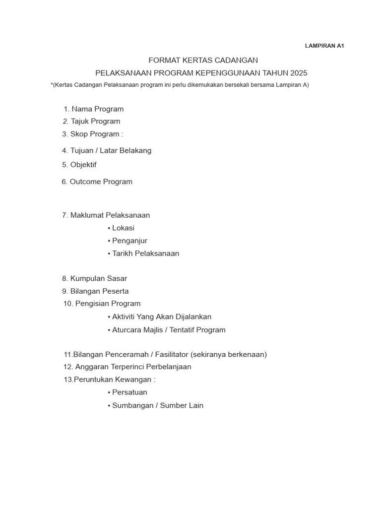 Format Lampiran A1 2024 | PDF