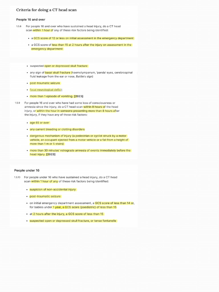 Head Injury - CT Indications NICE Guideline | PDF