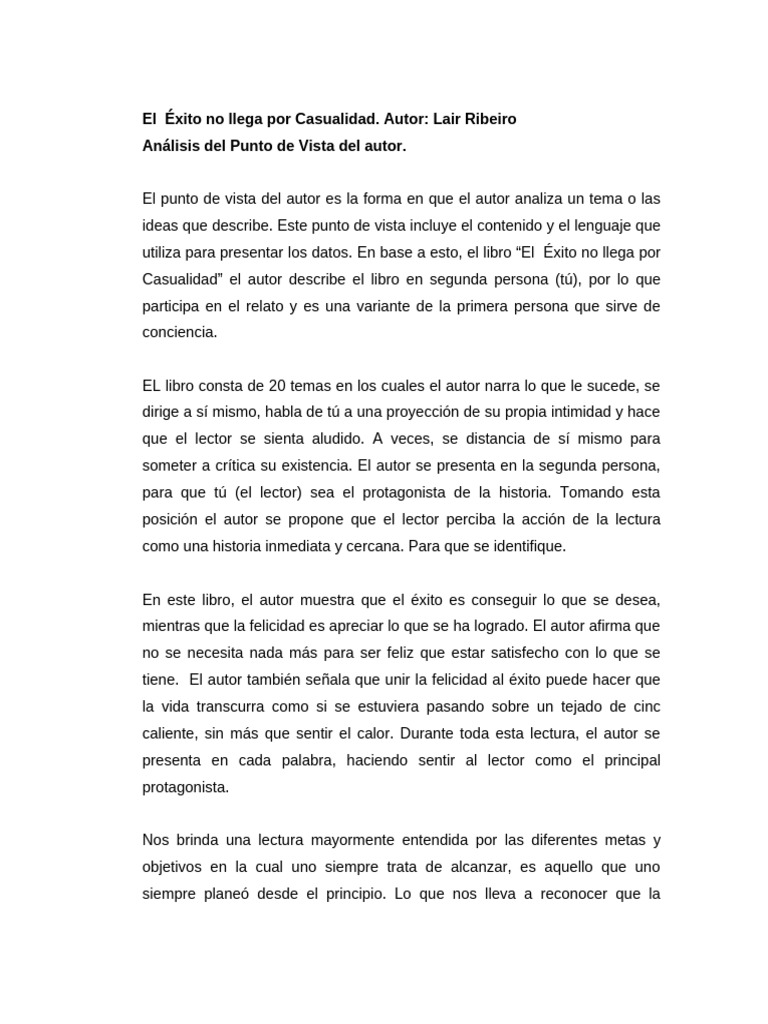 El Éxito No Llega Por Casualidad. Punto de VIsta Del Autor | PDF